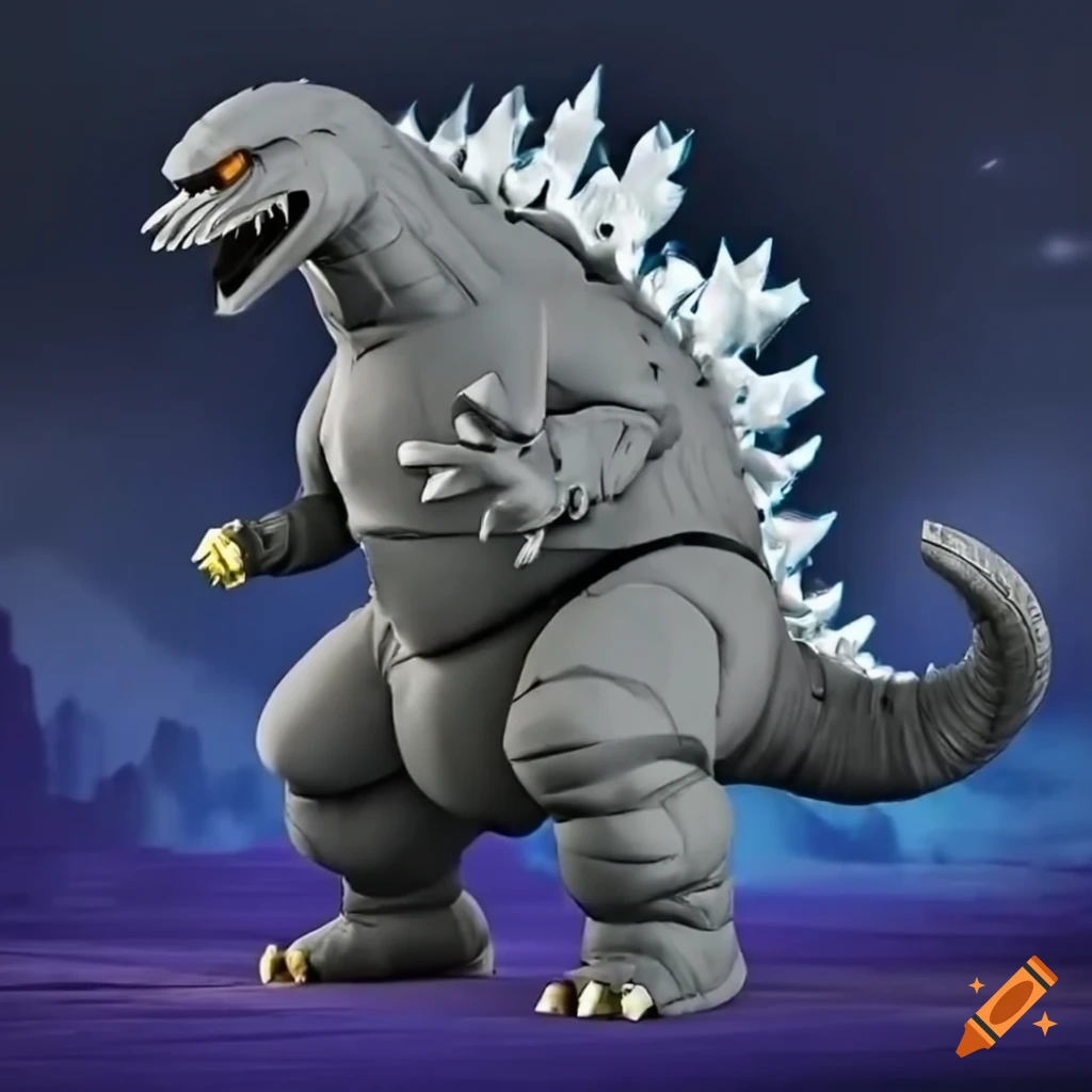 Silver-gray godzilla as a powerful dragonball z character made of ...