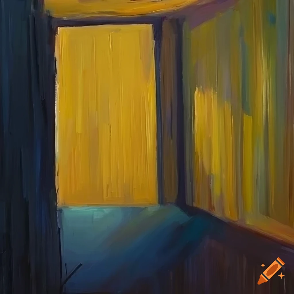 Dark yellow liminal space room in impressionist oil painting on Craiyon