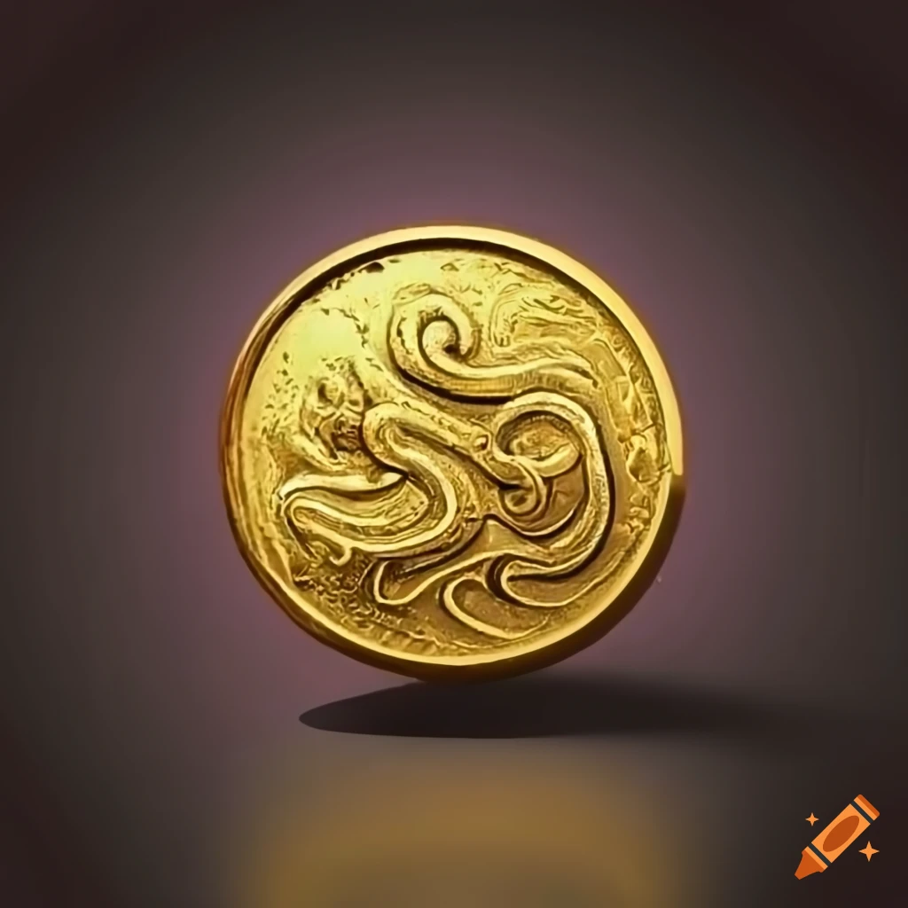 Golden coin with a lovecraftian monster on Craiyon