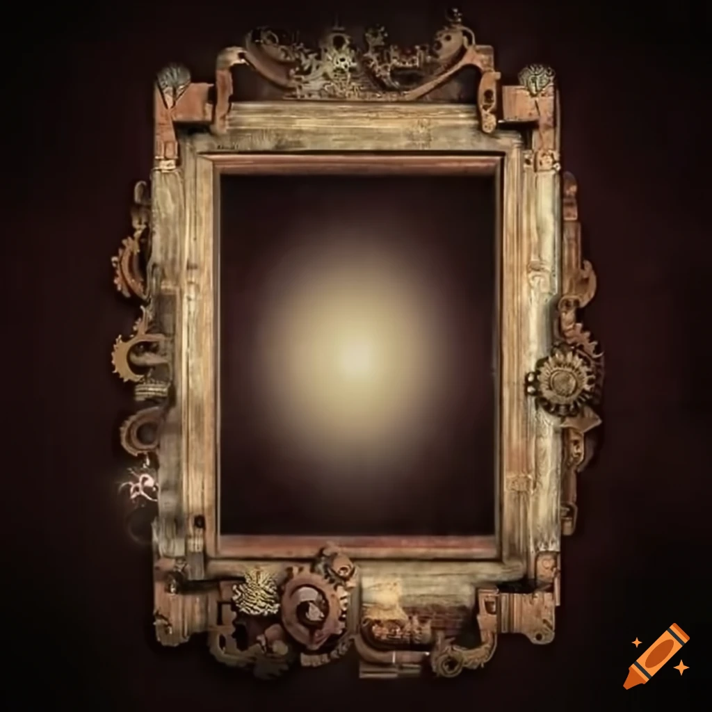 Intricately detailed rectangular steampunk frame with empty center ...