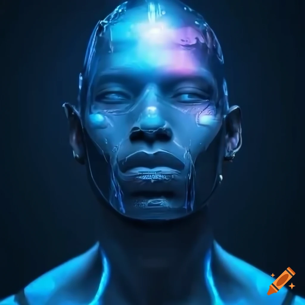 High-tech, futuristic glass cyborg with glowing led lights on Craiyon