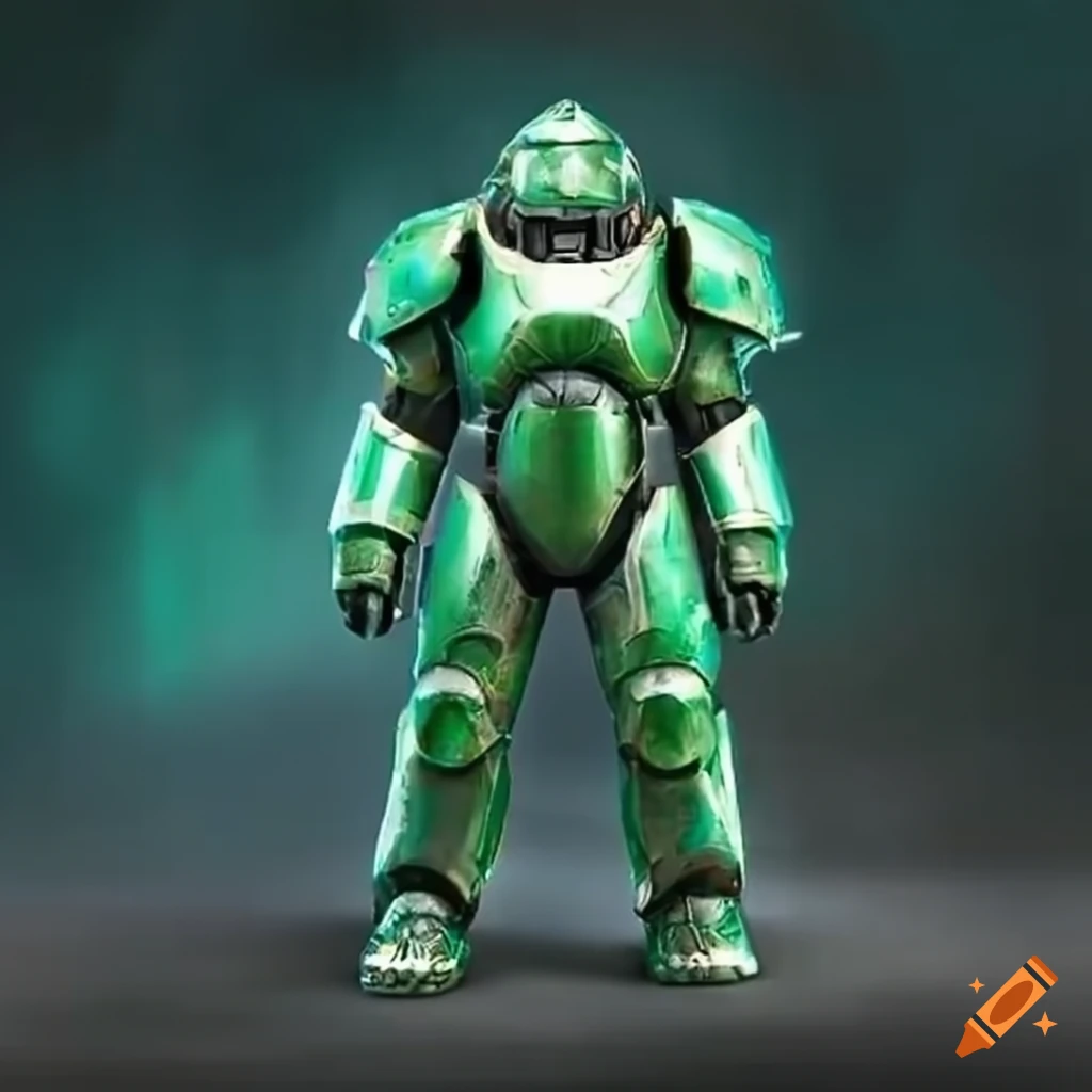 Full body power armor made of green crystals on Craiyon