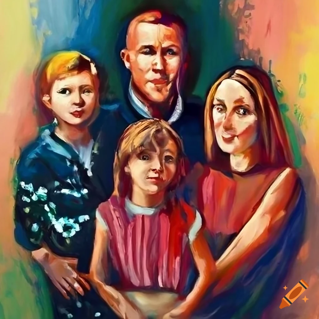 Modern painting of a large family portrait on Craiyon