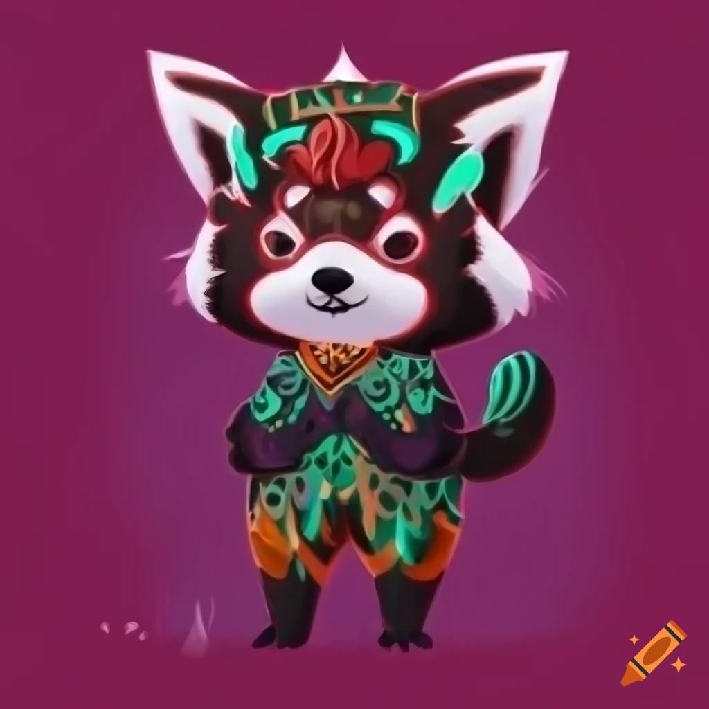 Fantastical heavily-stylised red panda character with intricate tattoos ...