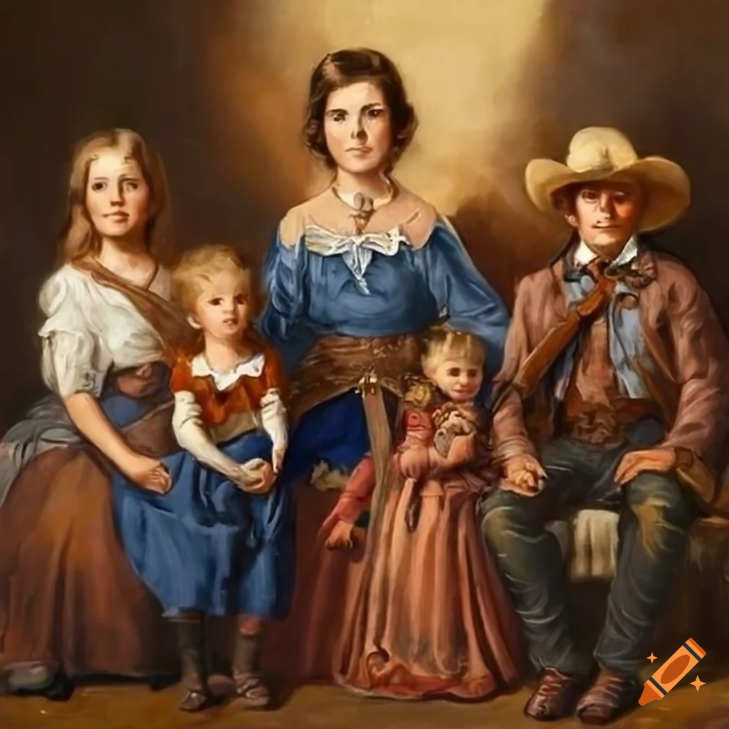 Painted portrait of a western family on Craiyon