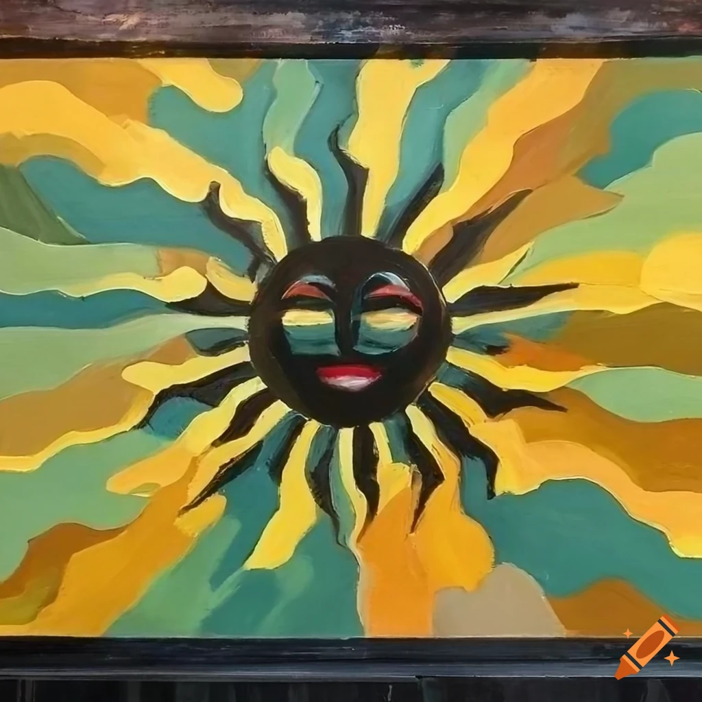 Smiling sun in art deco style in an oil painting on Craiyon