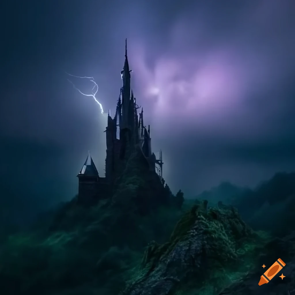 Castle in a stormy forest setting on Craiyon