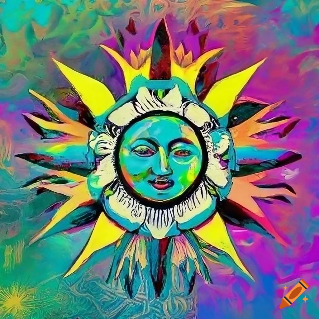 Smiling sun with iridescent pop art on Craiyon