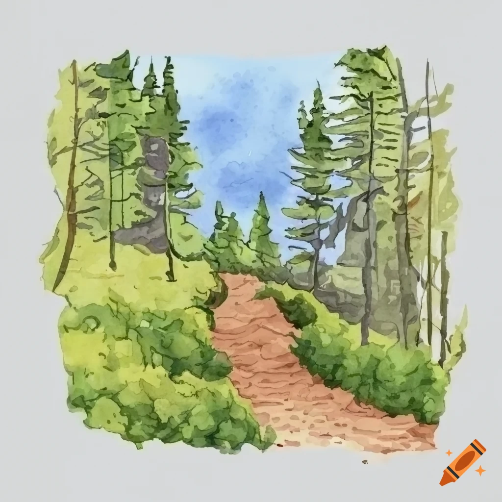 Hiking trail hand drawn illustration on white background on Craiyon