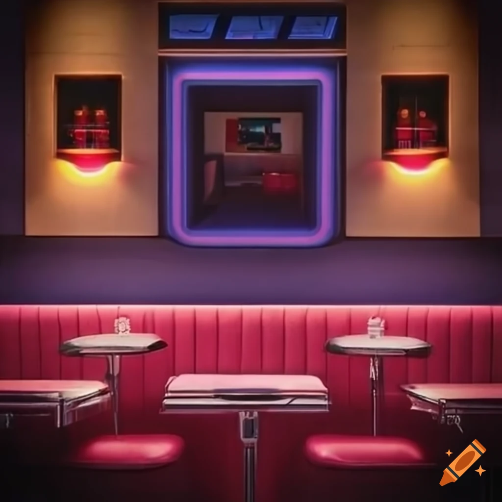 Interior of a vintage 80s diner booth at night on Craiyon