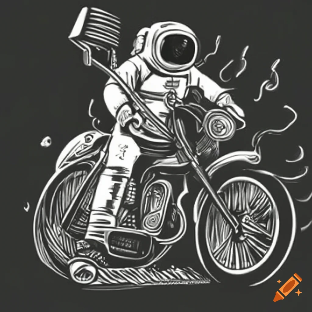 Astronaut on a 70s chopper motorcycle doodle on Craiyon