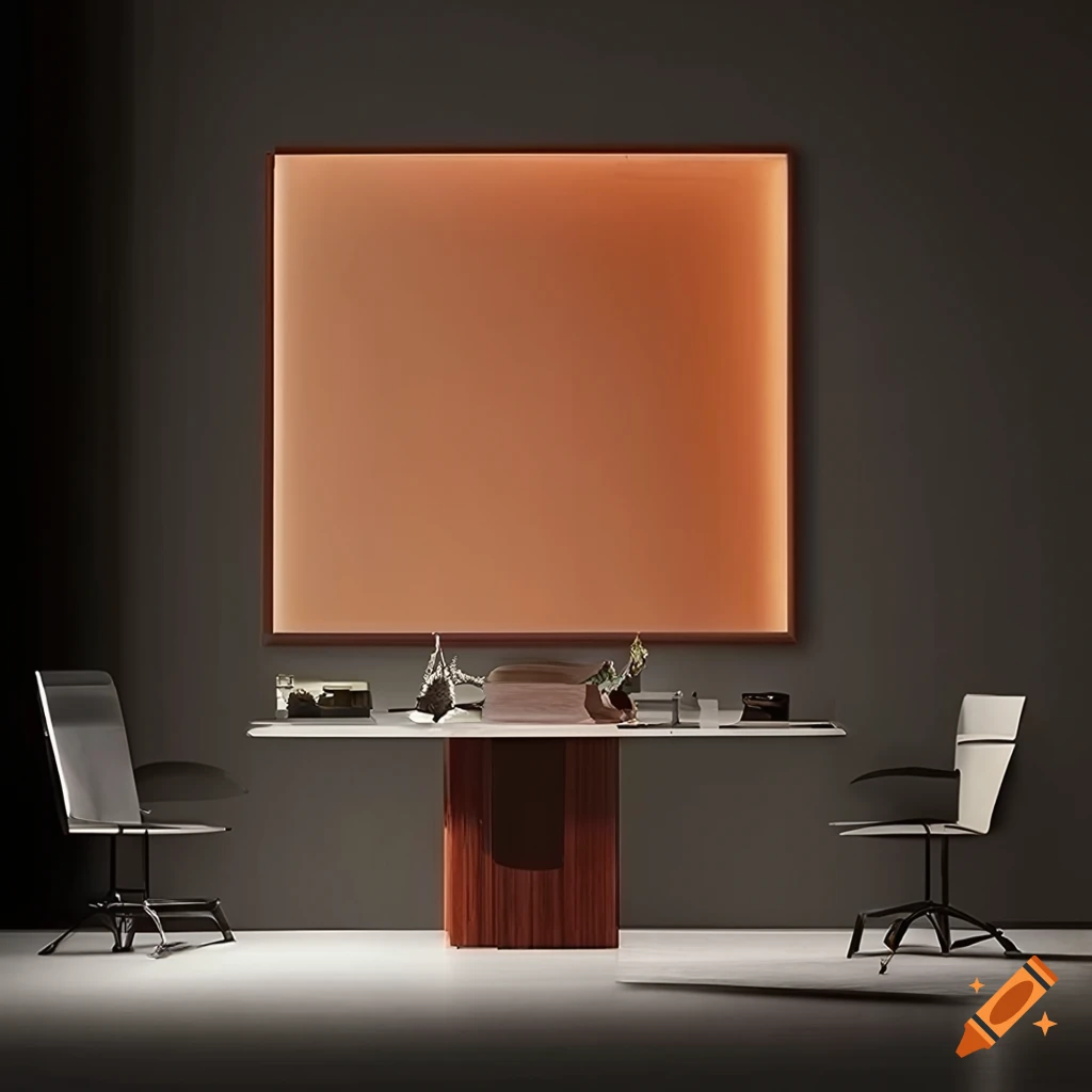 Modern and elegant visionary workspace with warm ambient lighting on ...