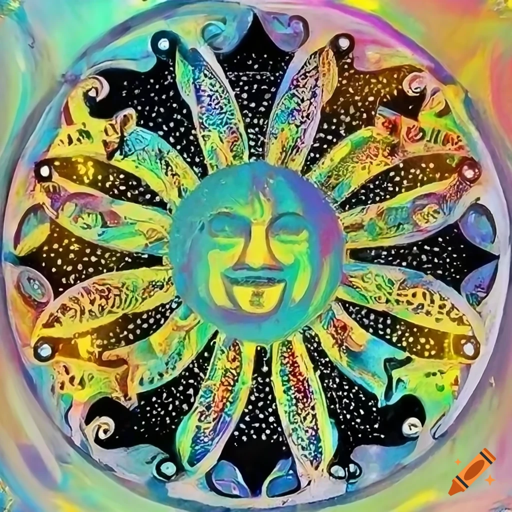 Smiling sun with iridescent pop art style on Craiyon