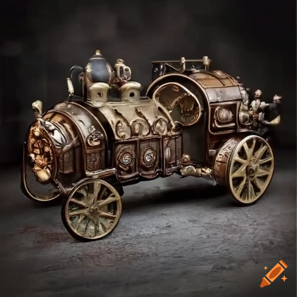 Intricately designed steampunk vehicle on Craiyon