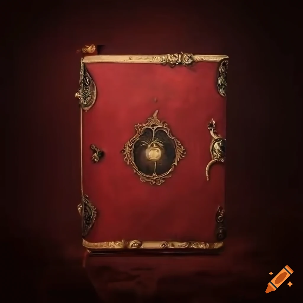 Highly decorated vintage red leather magical book on Craiyon