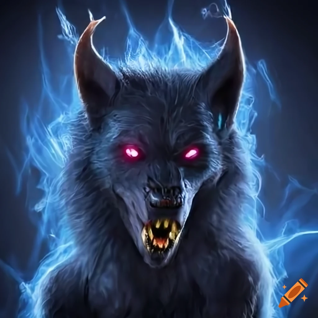 Electric werewolf with horns and blue sparks on Craiyon