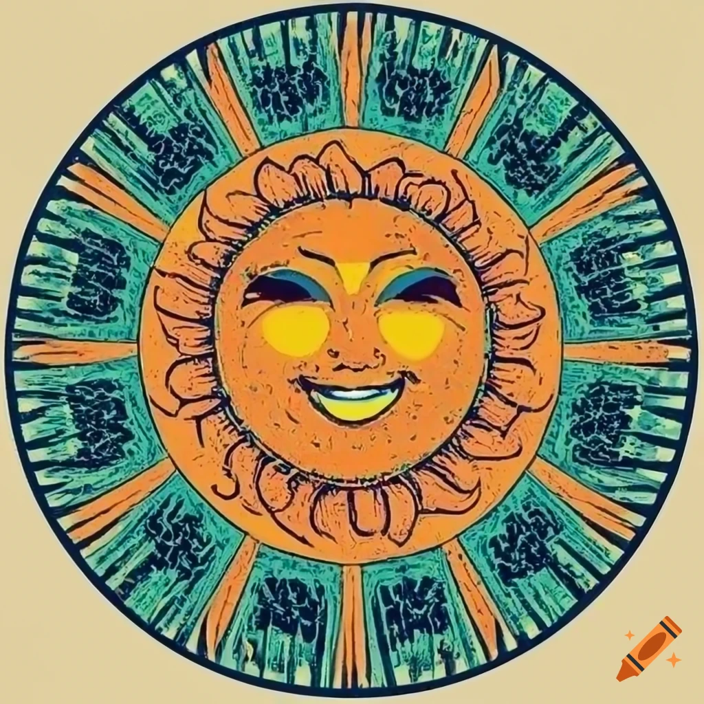 Smiling sun with rays in colorful art deco style on Craiyon