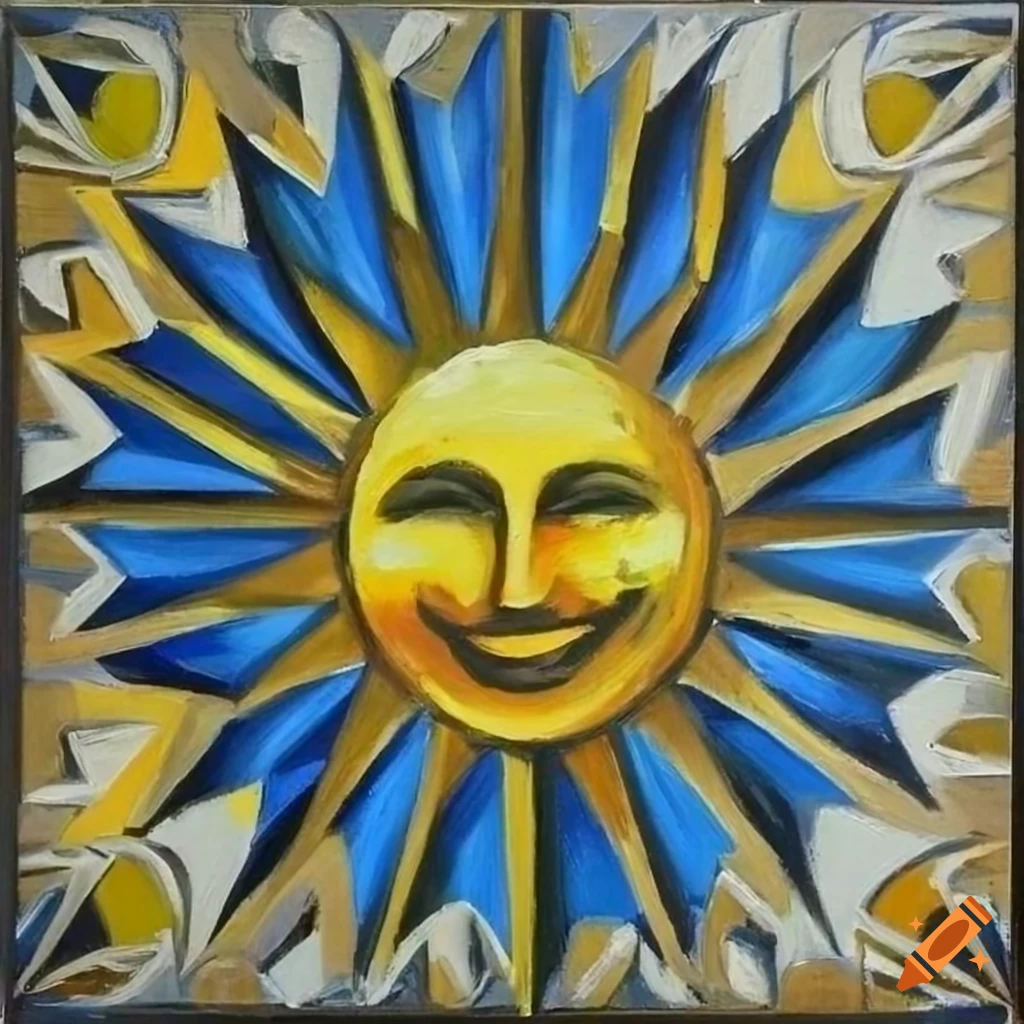 Smiling sun in art deco style in an oil painting on Craiyon