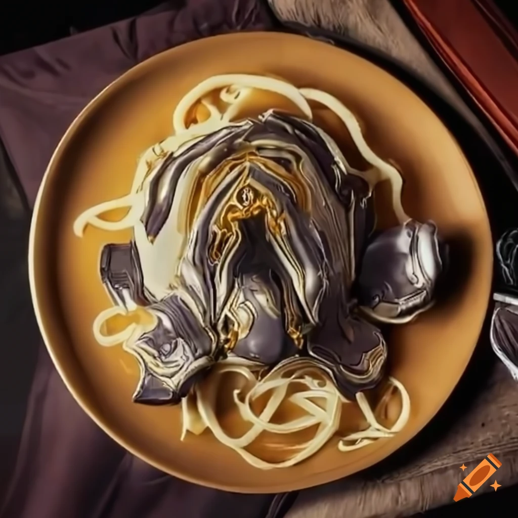 Warframe lotus eating pasta on Craiyon