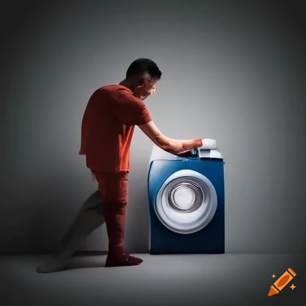 Man next to a washing machine on Craiyon