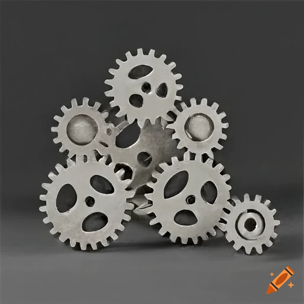 Three connected gears in a stack, from small to big on Craiyon