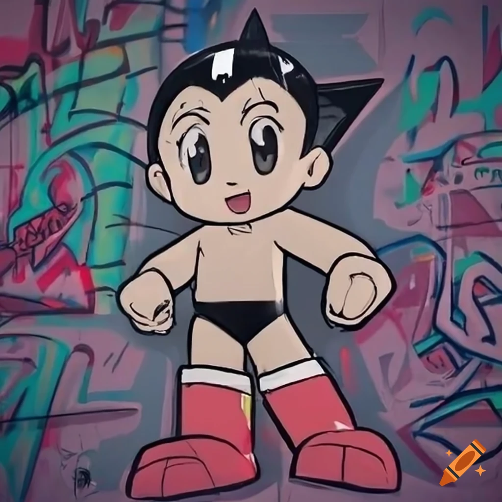 Astro Boy anime character in modern graffiti style on Craiyon