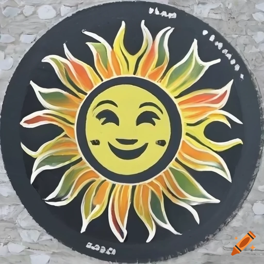 Expressive smiling sun with rays in a pastel oil painting on Craiyon