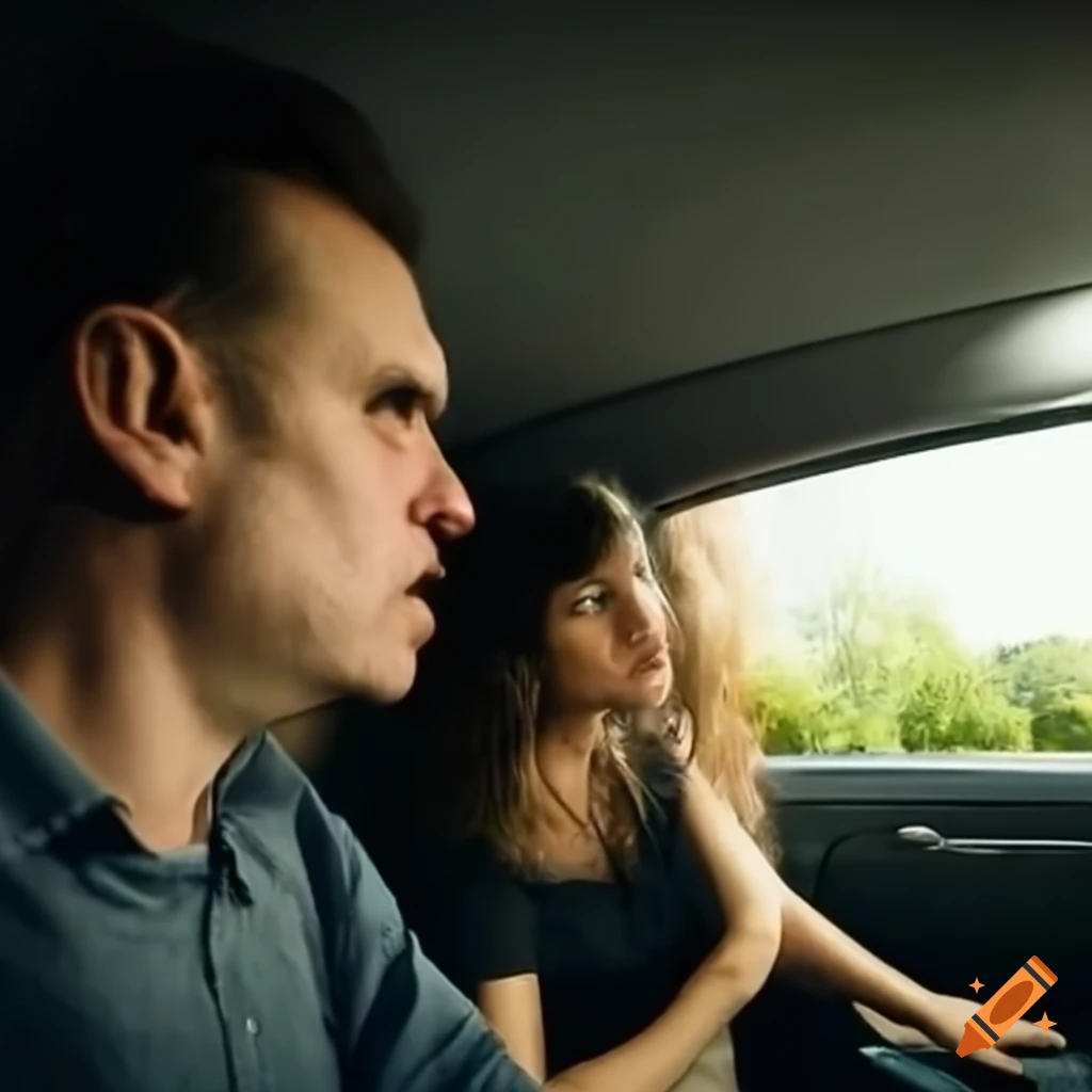 Grumpy man and woman in a car on Craiyon