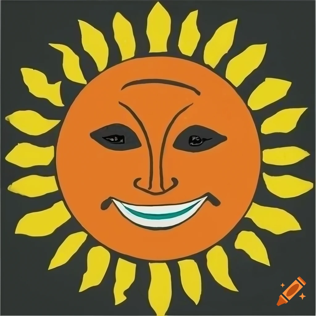 Smiling sun on album cover with vibrant pagan design on Craiyon