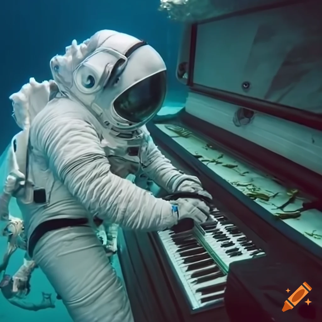 Astronaut playing piano underwater on Craiyon