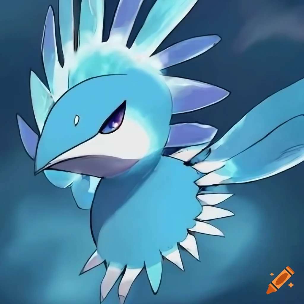 Blue bird with water element in a pokemon style on Craiyon