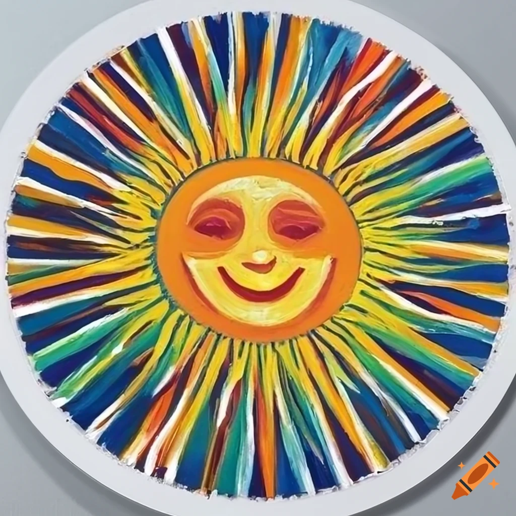 Expressive smiling sun with rays in pastel oil painting on Craiyon