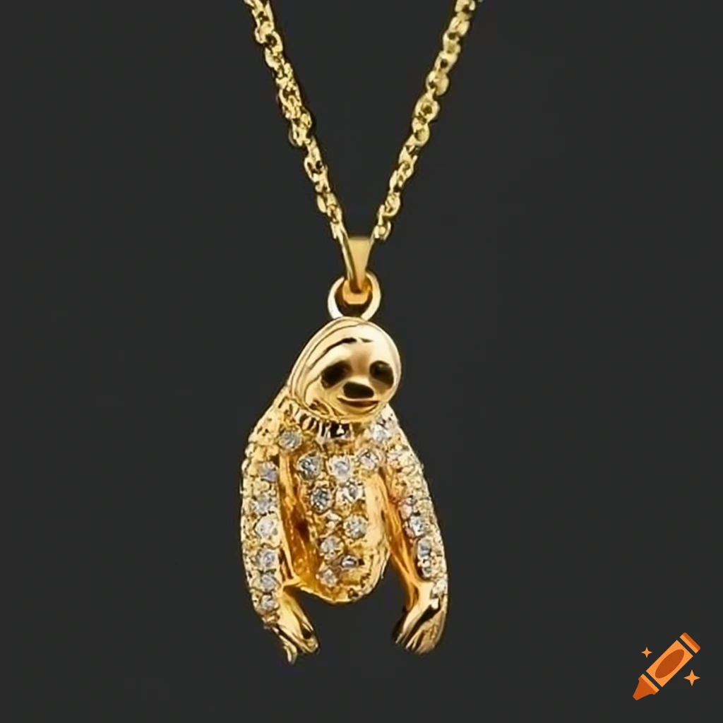 Sloth face pendant with gold and diamond design on Craiyon