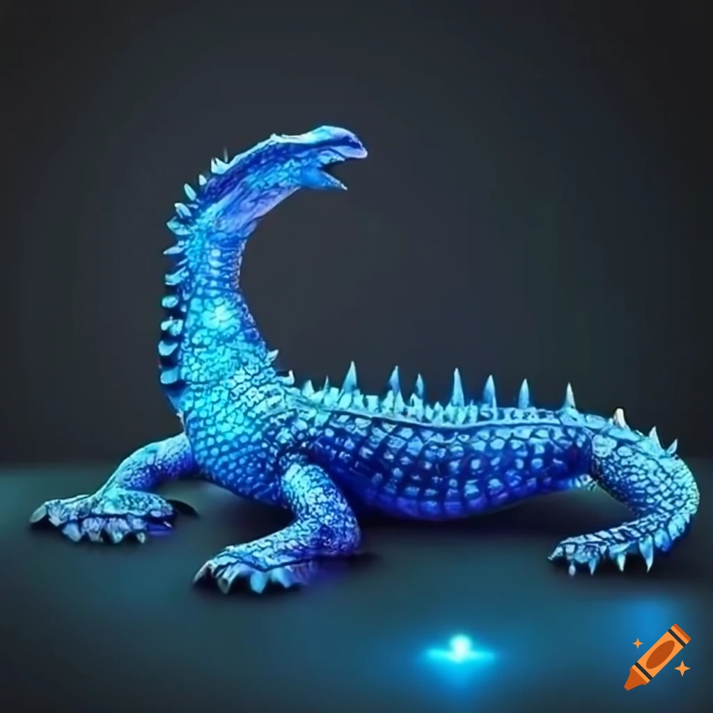 Sapphire crocodile in glowing lake in fantasy style on Craiyon