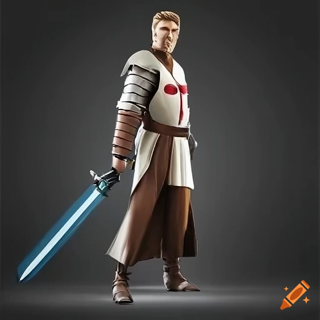 Recoome fusion Obi Wan Kenobi in templar knight armor with sword on Craiyon