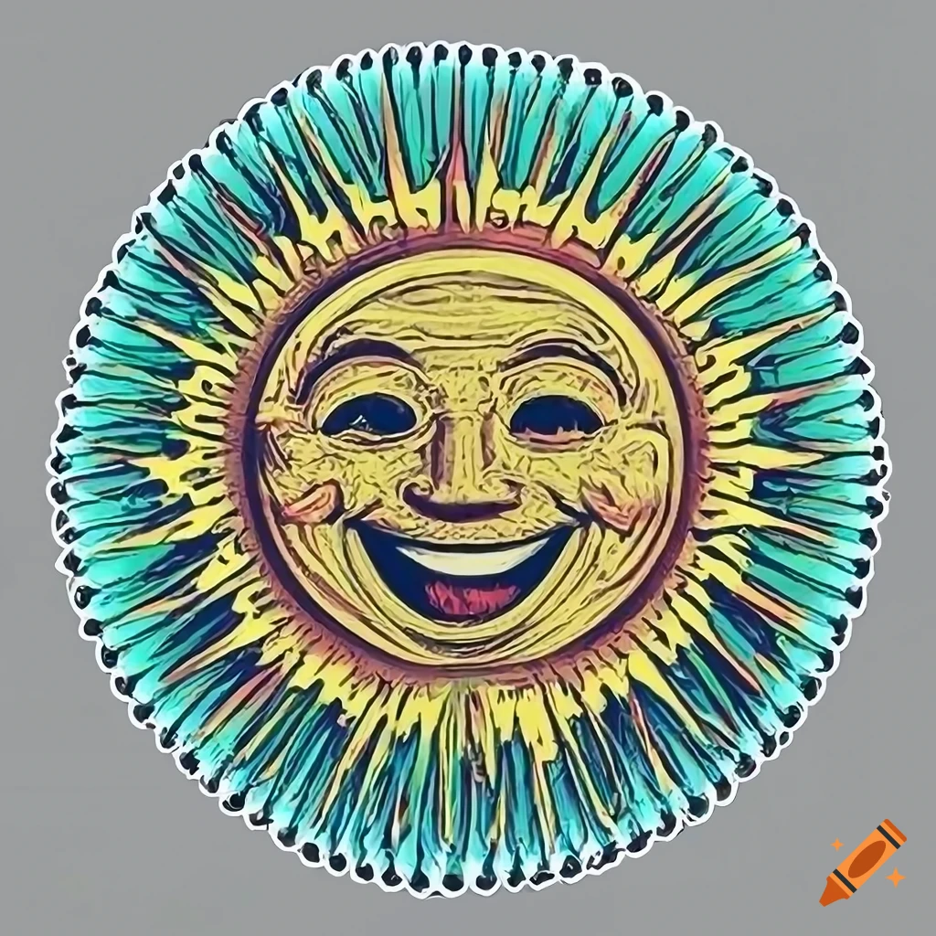 Smiling sun with rays in a circle sticker art on Craiyon