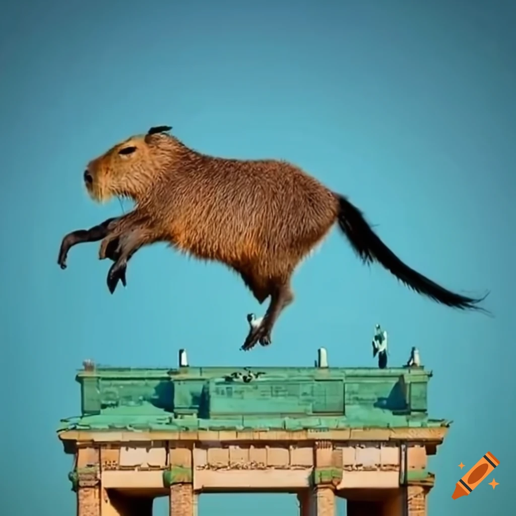 Capybara jumping over the Brandenburger Tor on Craiyon