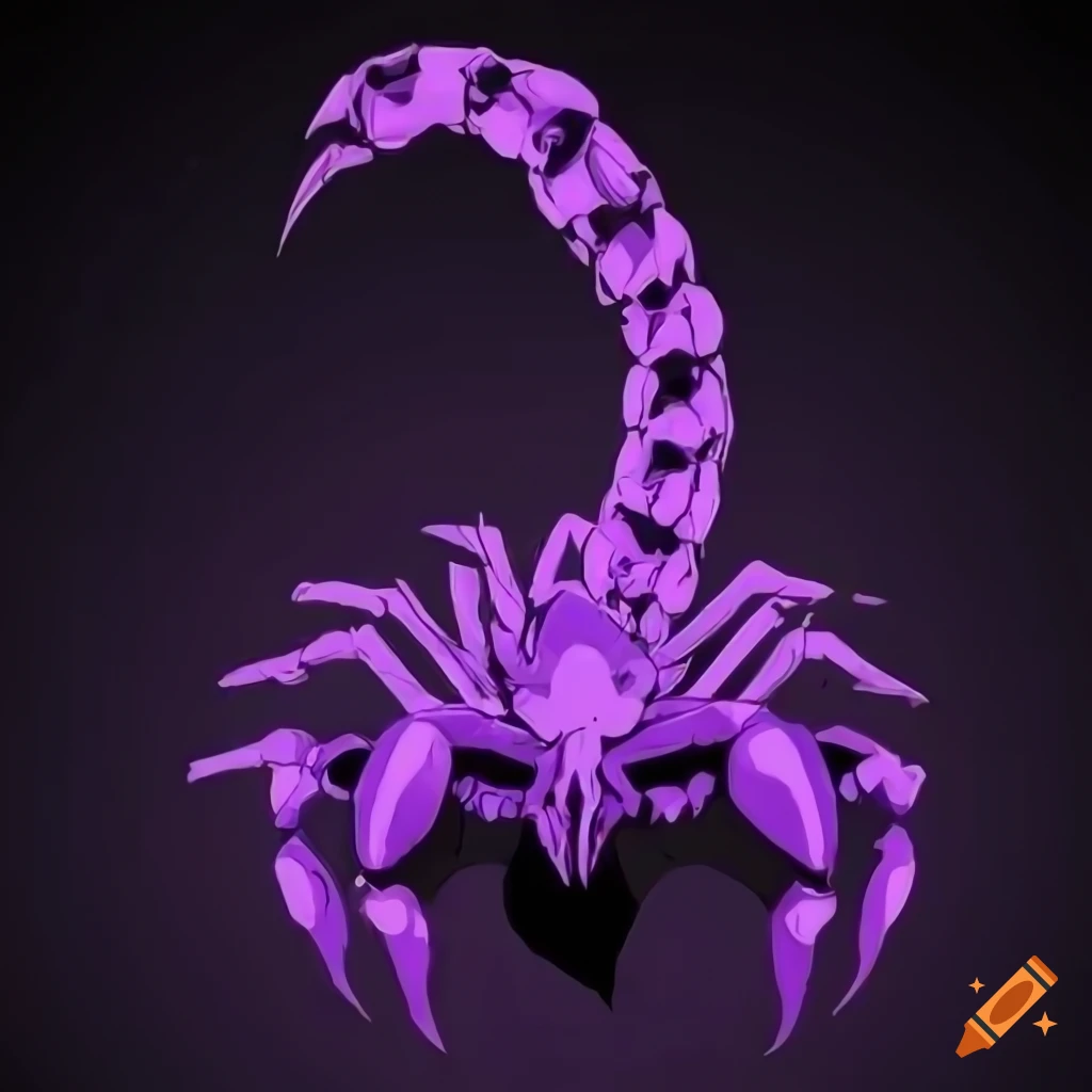Neon purple scorpion in anime art style on a dark background on Craiyon