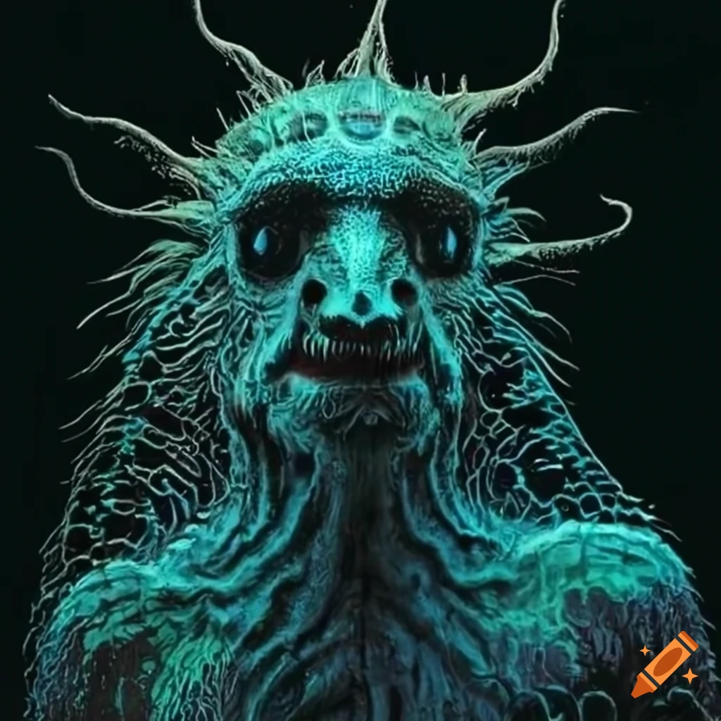 Colorful prehistoric creatures in a psychedelic pattern on Craiyon