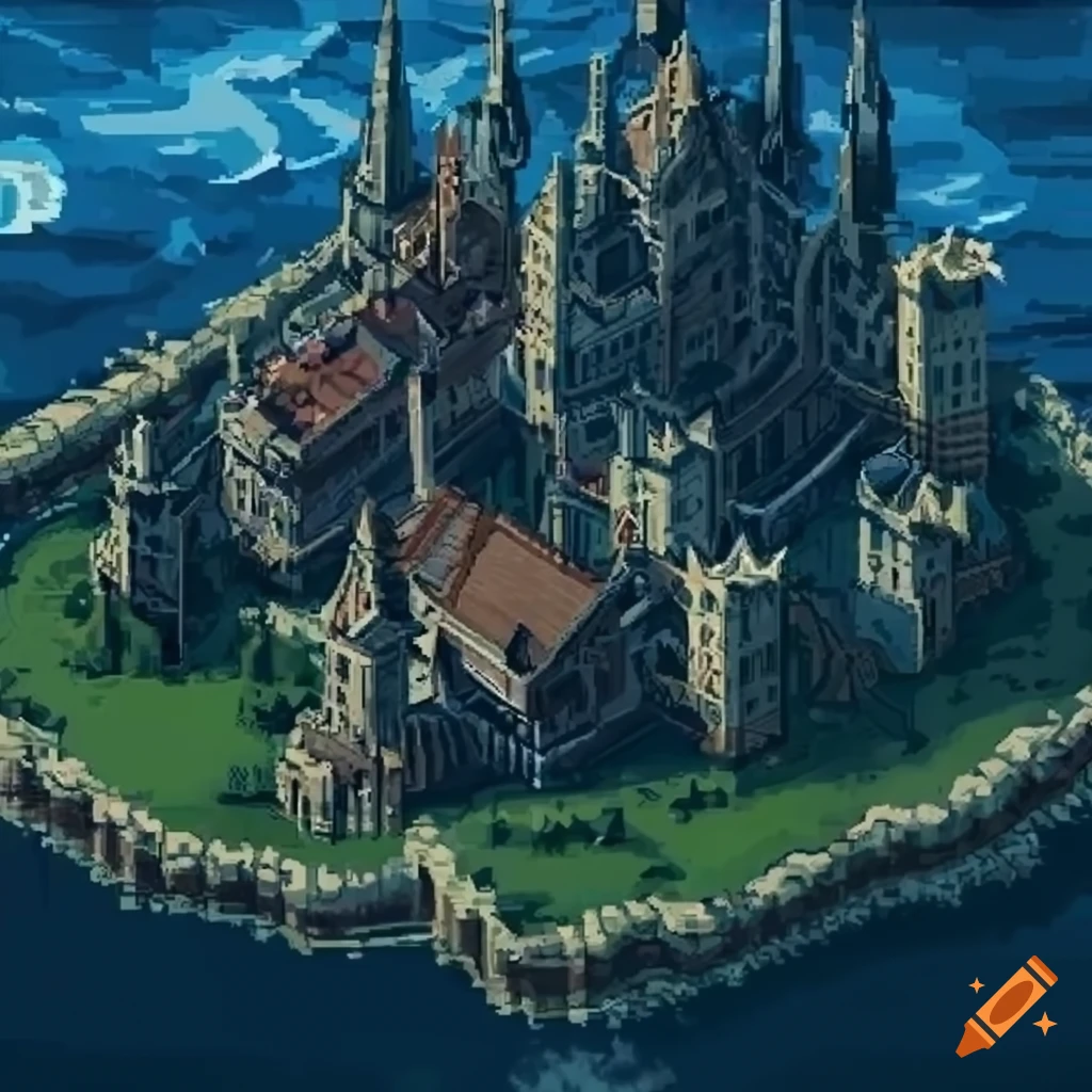 Pixel art of a rich medieval fantasy city on Craiyon