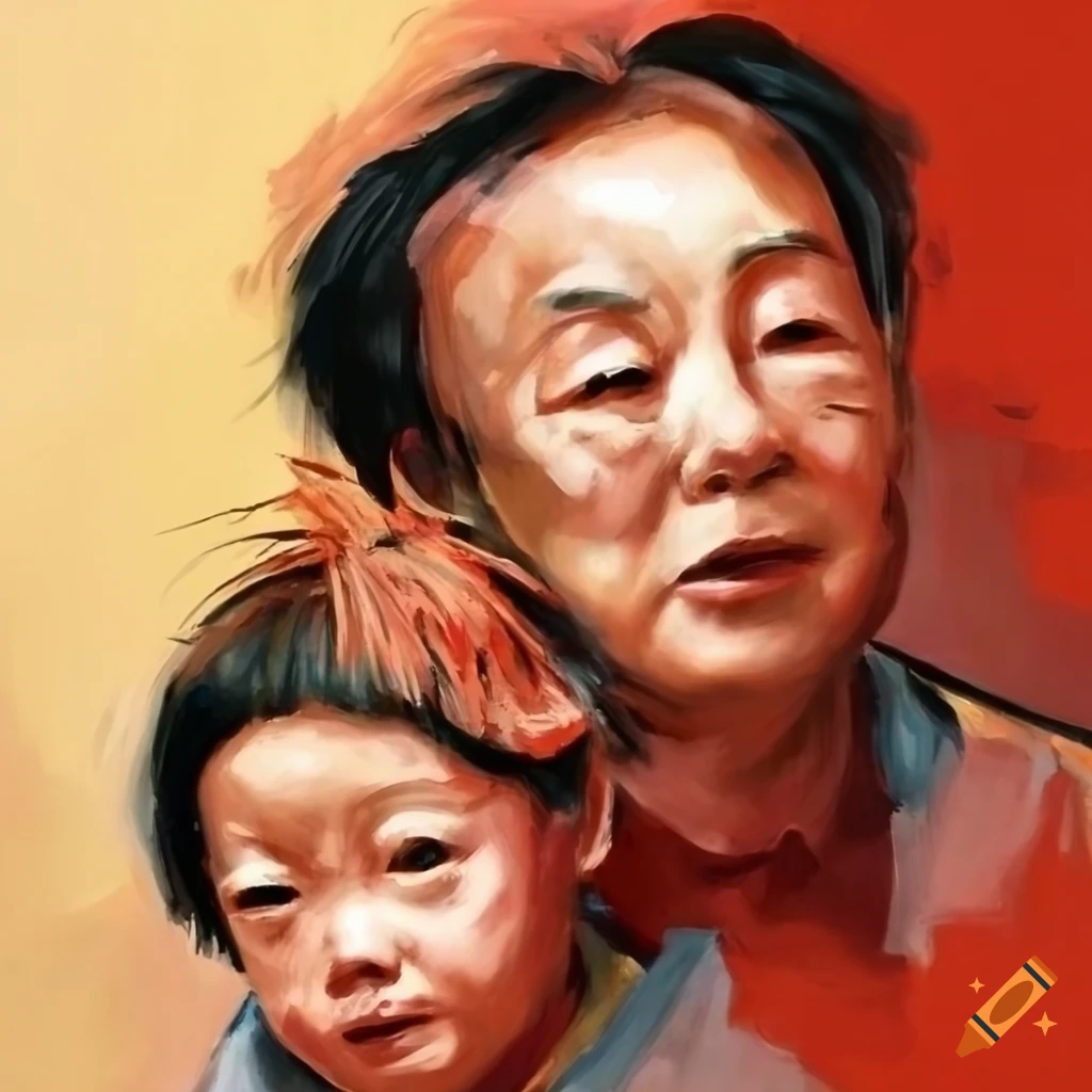 Large modern japanese family portrait painting on Craiyon