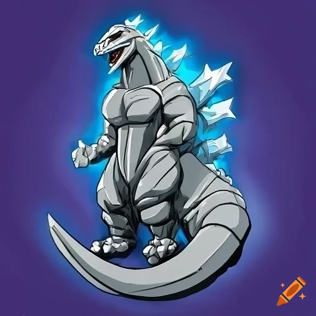 Silver-gray godzilla as a powerful dragonball z character made of ...