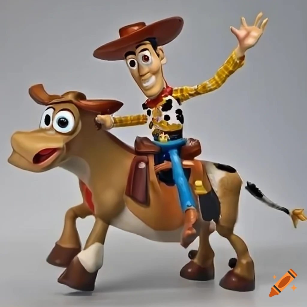 Pixar woody riding a cow on Craiyon