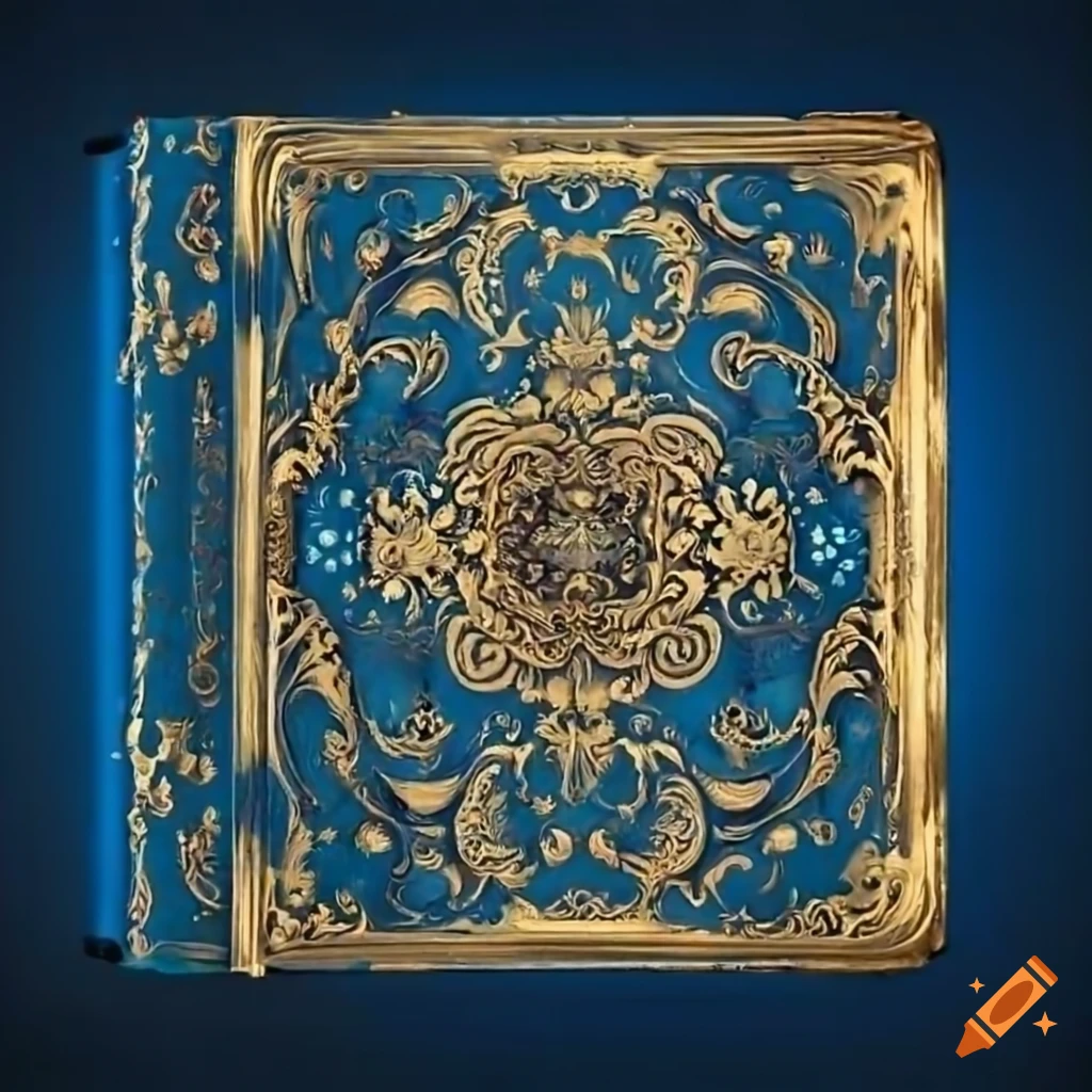 Highly decorated intricate vintage blue magical book on Craiyon