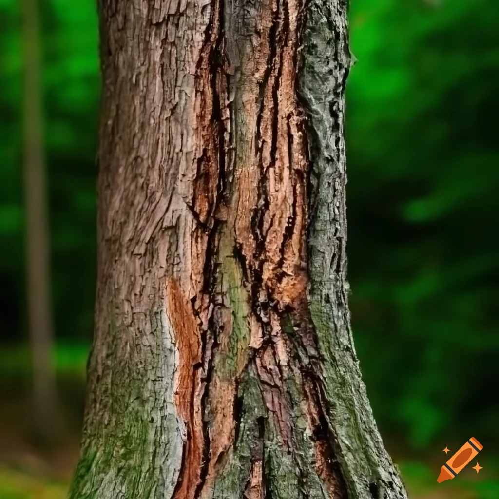 Smooth beech tree trunk with a visible injury on Craiyon