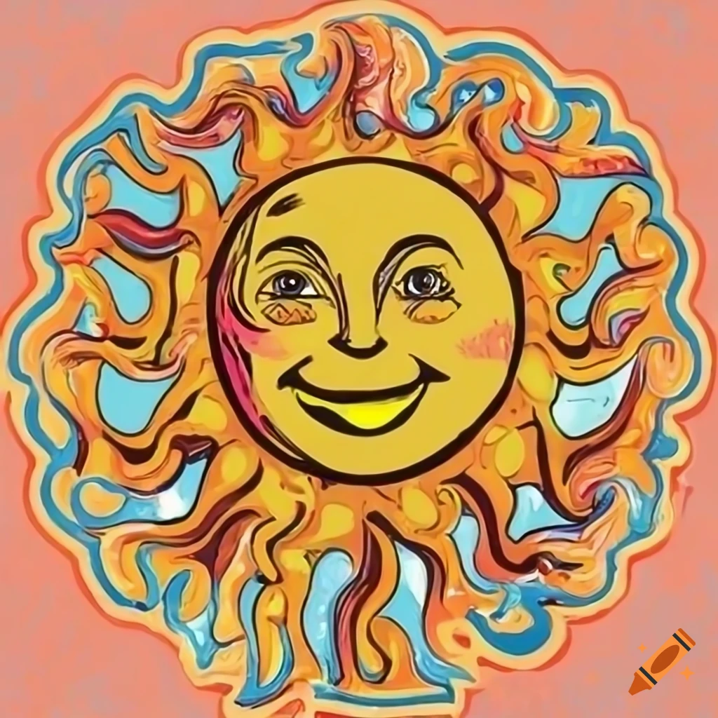 Smiling classical sun with rays in pop art style on Craiyon