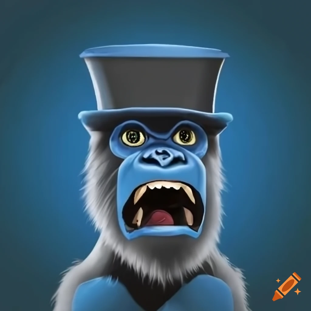 Blue gorilla with top hat and bow tie on Craiyon