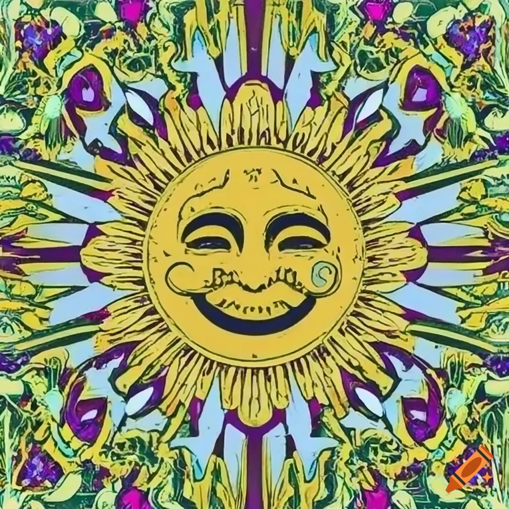 Smiling sun with colorful rays in classical art deco style on Craiyon