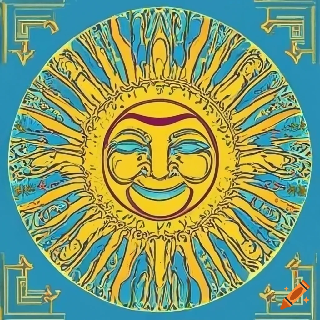 Smiling sun with colorful rays in a classical art deco style on Craiyon