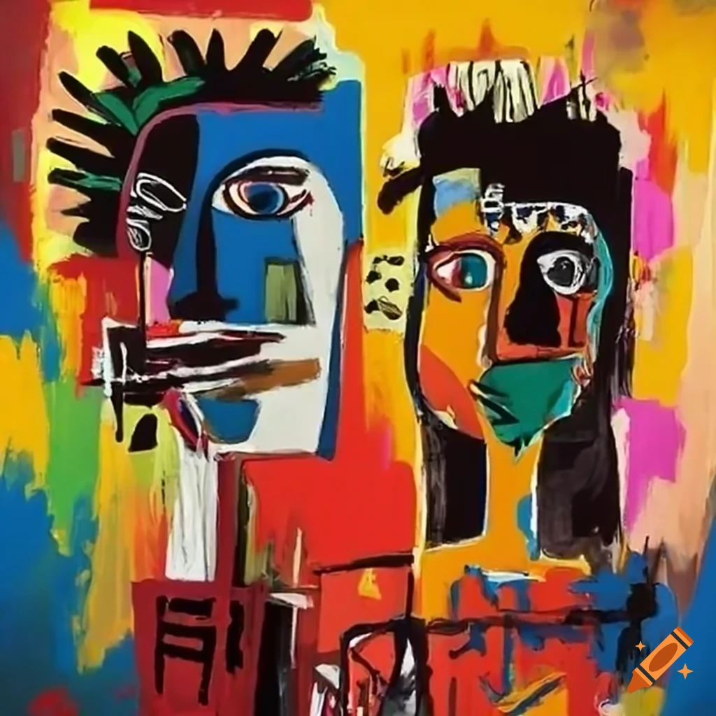 Pablo picasso and basquiat painting a table together on Craiyon